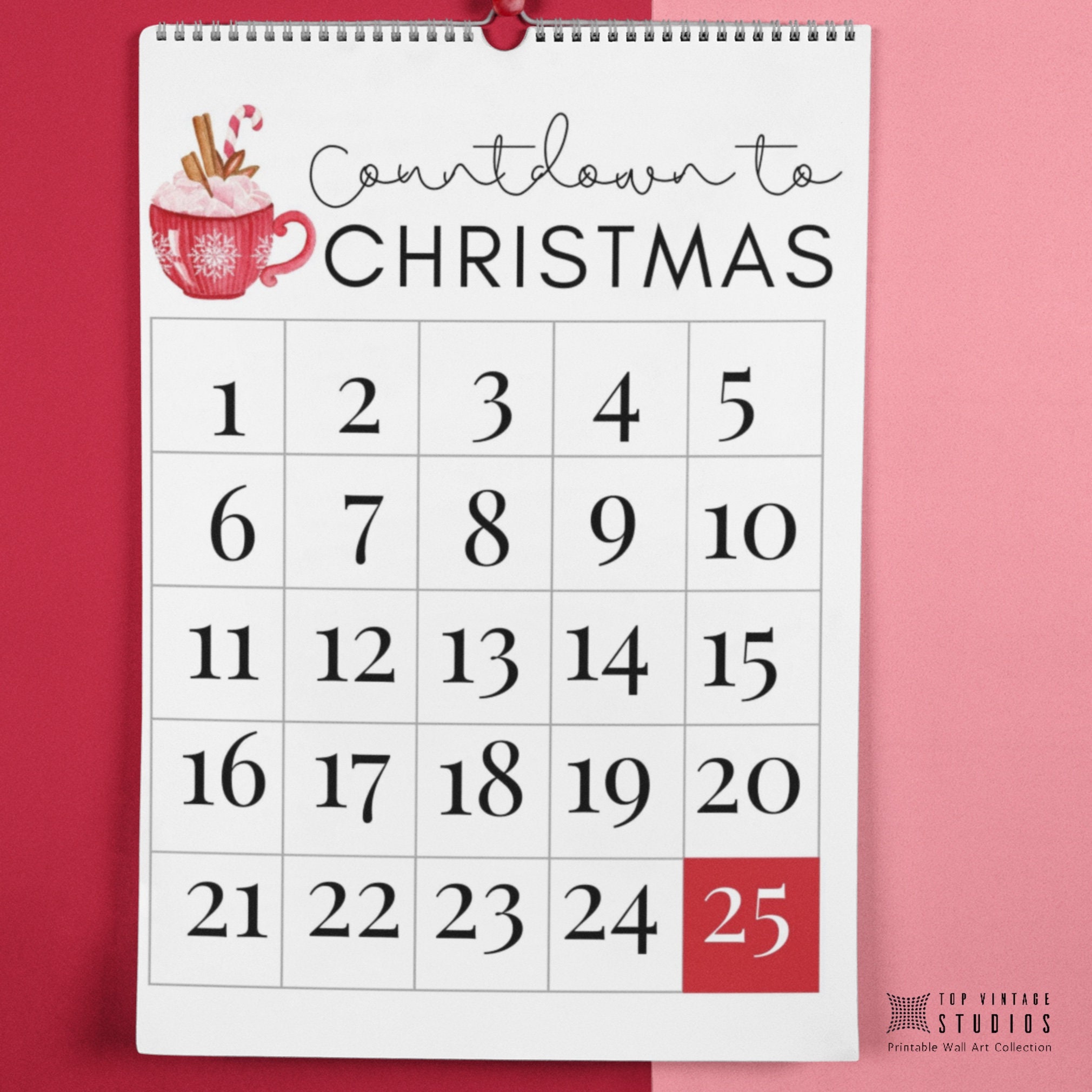 Red Latte Mug Christmas Countdown Printable Wall Art Christmas Calendar ...