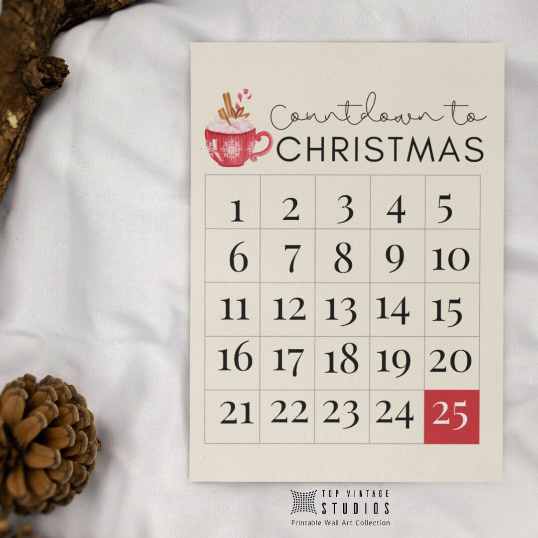 Red Latte Mug Christmas Countdown Printable Wall Art Christmas Calendar ...