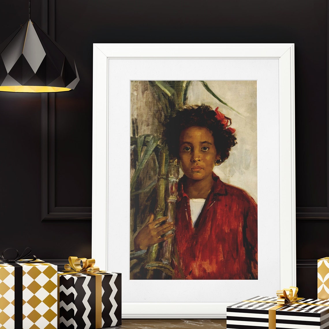 19th Century African American Art Girl and Sugar Cane Vintage - Etsy
