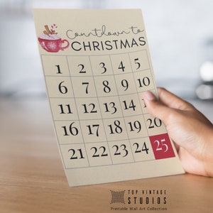 Red Latte Mug Christmas Countdown Printable Wall Art Christmas Calendar ...