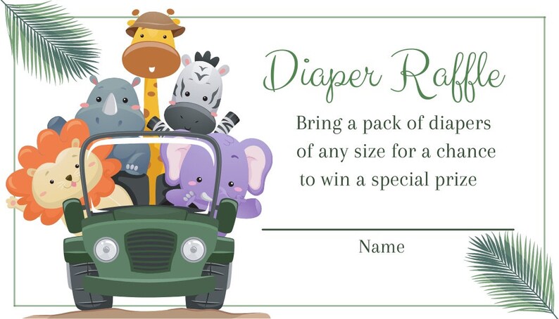 Jungle Theme Baby Shower Invitation , Diaper Raffle Tickets, Printable ...