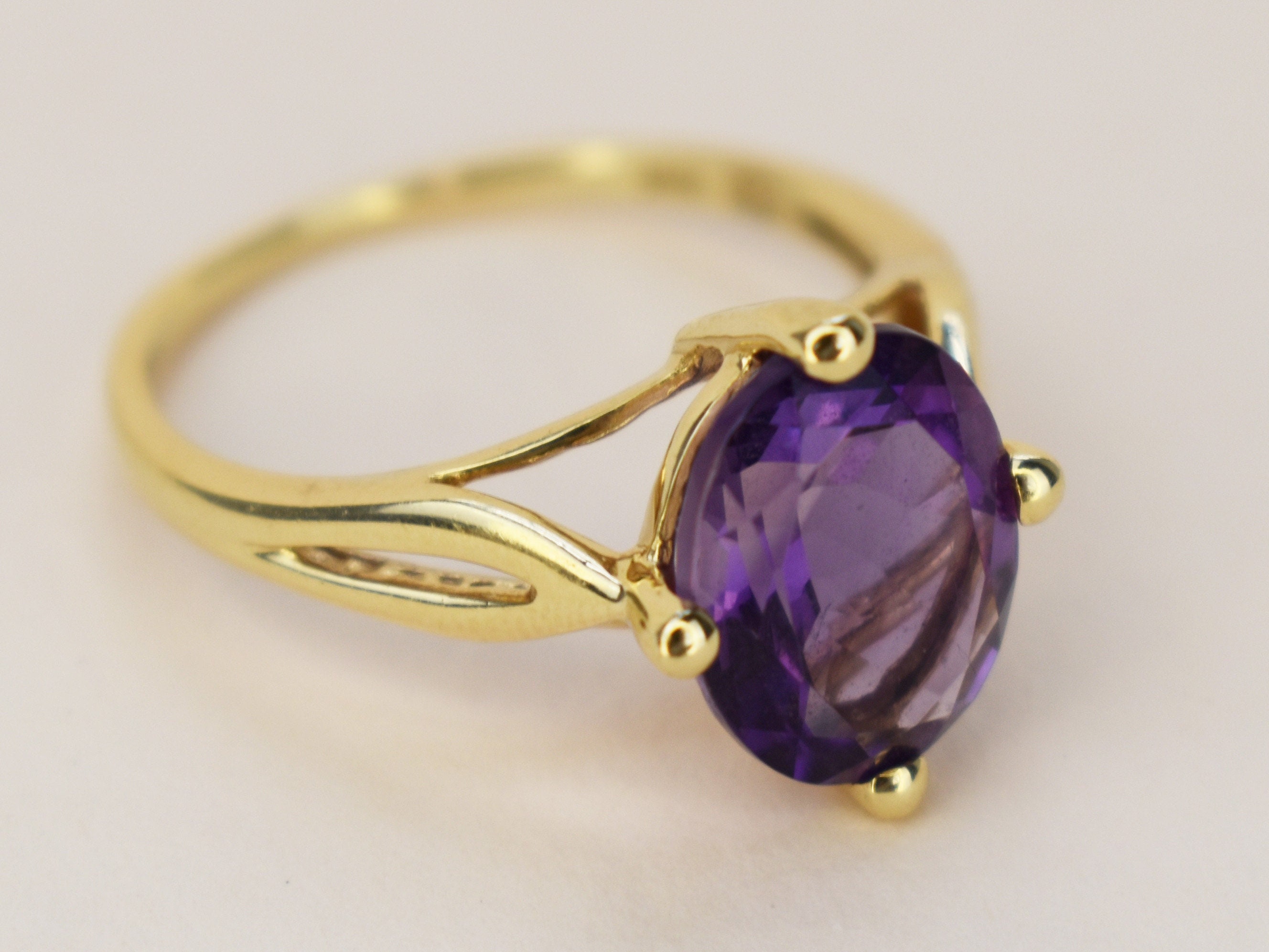 Amethyst Ring Gold, Large Purple Stone Crystal Cocktail Ring 14K ...