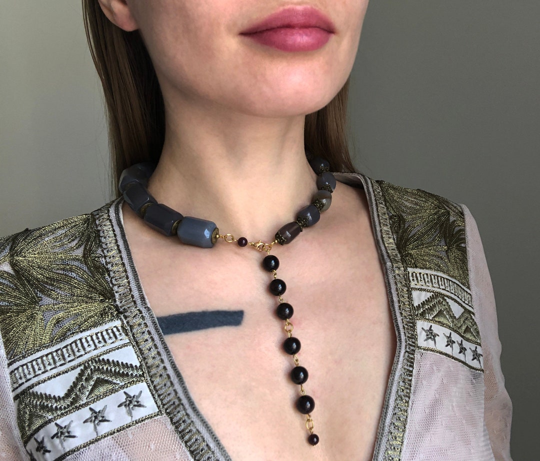 Stone Beaded Lariat Necklaces for Women, Super Chunky Necklace, Bold ...