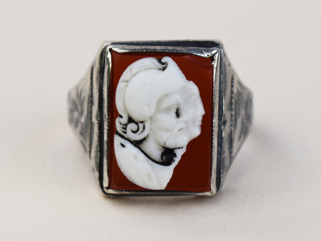 Roman Cameo Ring for Men, Massive 925 Sterling Silver Ring, Large ...