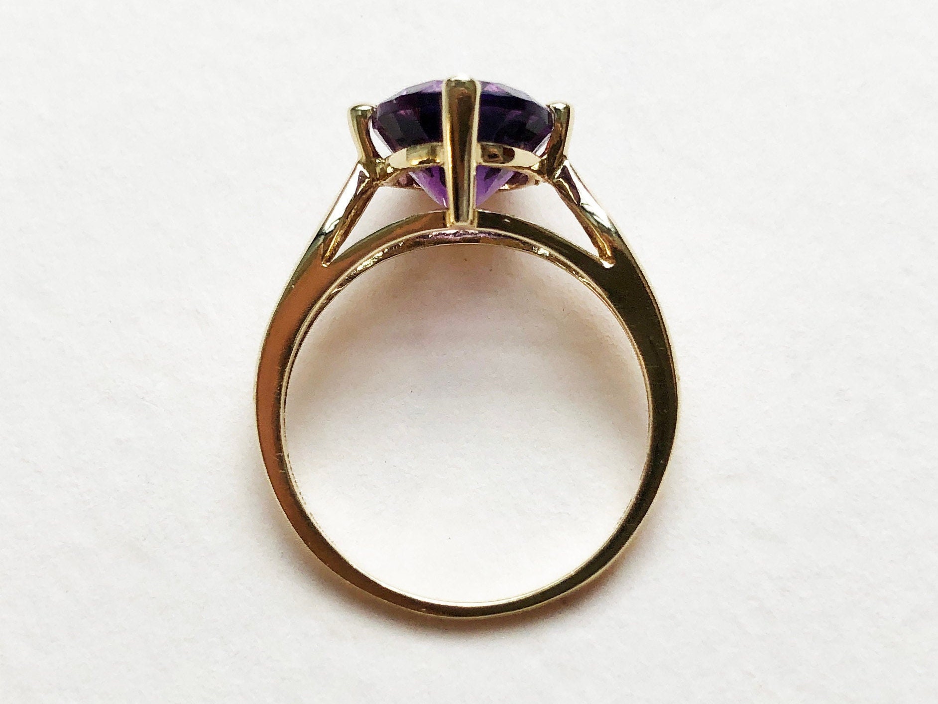 Amethyst Ring Gold, Large Purple Stone Crystal Cocktail Ring 14K ...