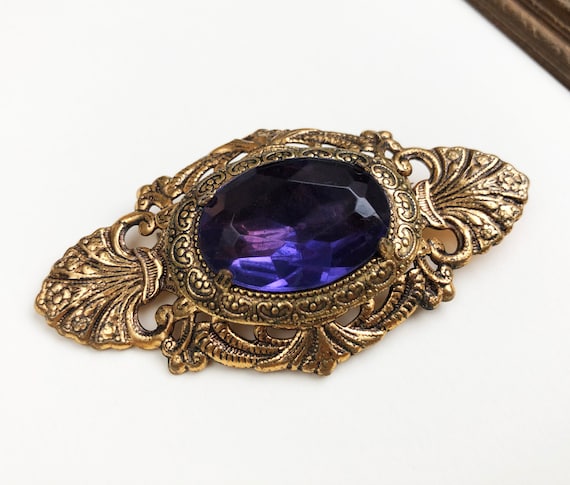 Purple crystal brooch 60s vintage, large gold tone co… - Gem