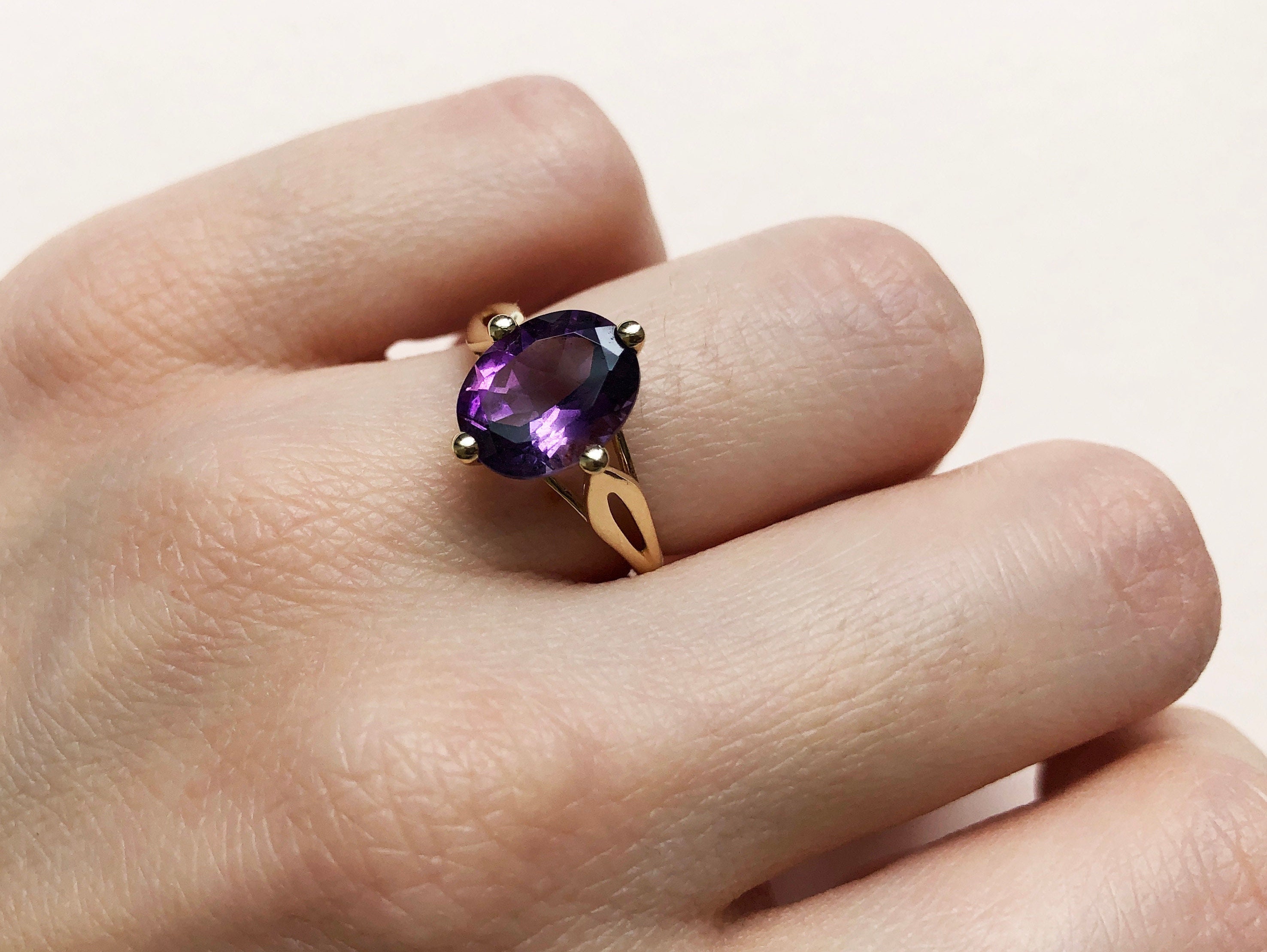 Amethyst Ring Gold, Large Purple Stone Crystal Cocktail Ring 14K ...