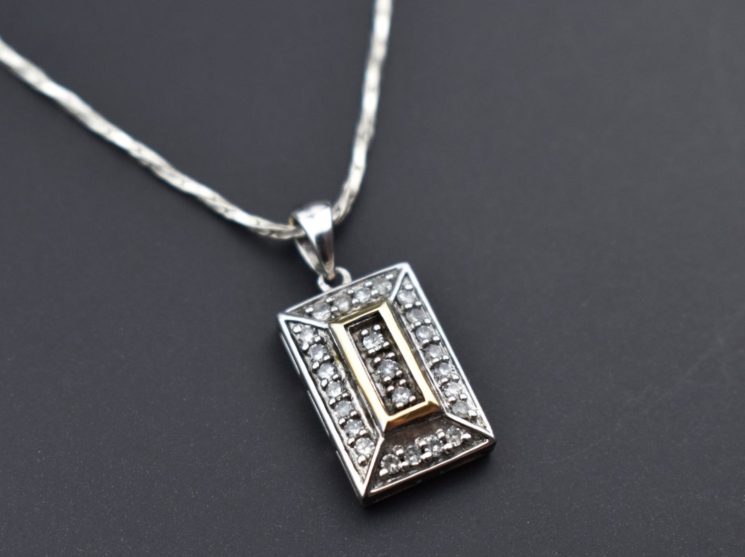 Geometric Diamond Pendant Necklace Sterling Silver, Old Art Deco ...