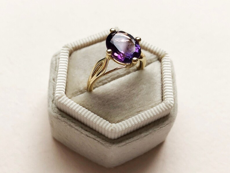 Amethyst Ring Gold, Large Purple Stone Crystal Cocktail Ring 14K ...