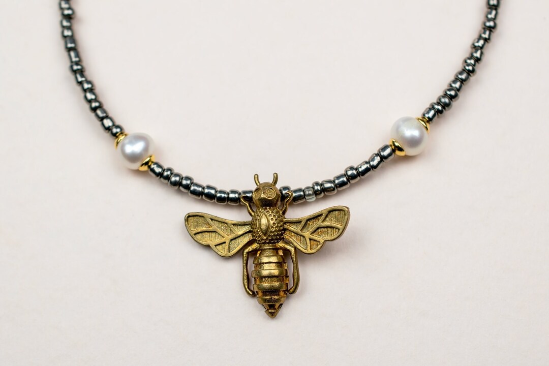 Bee Charm Choker, Quirky Seed Bead Beach Necklace for Women, OOAK ...