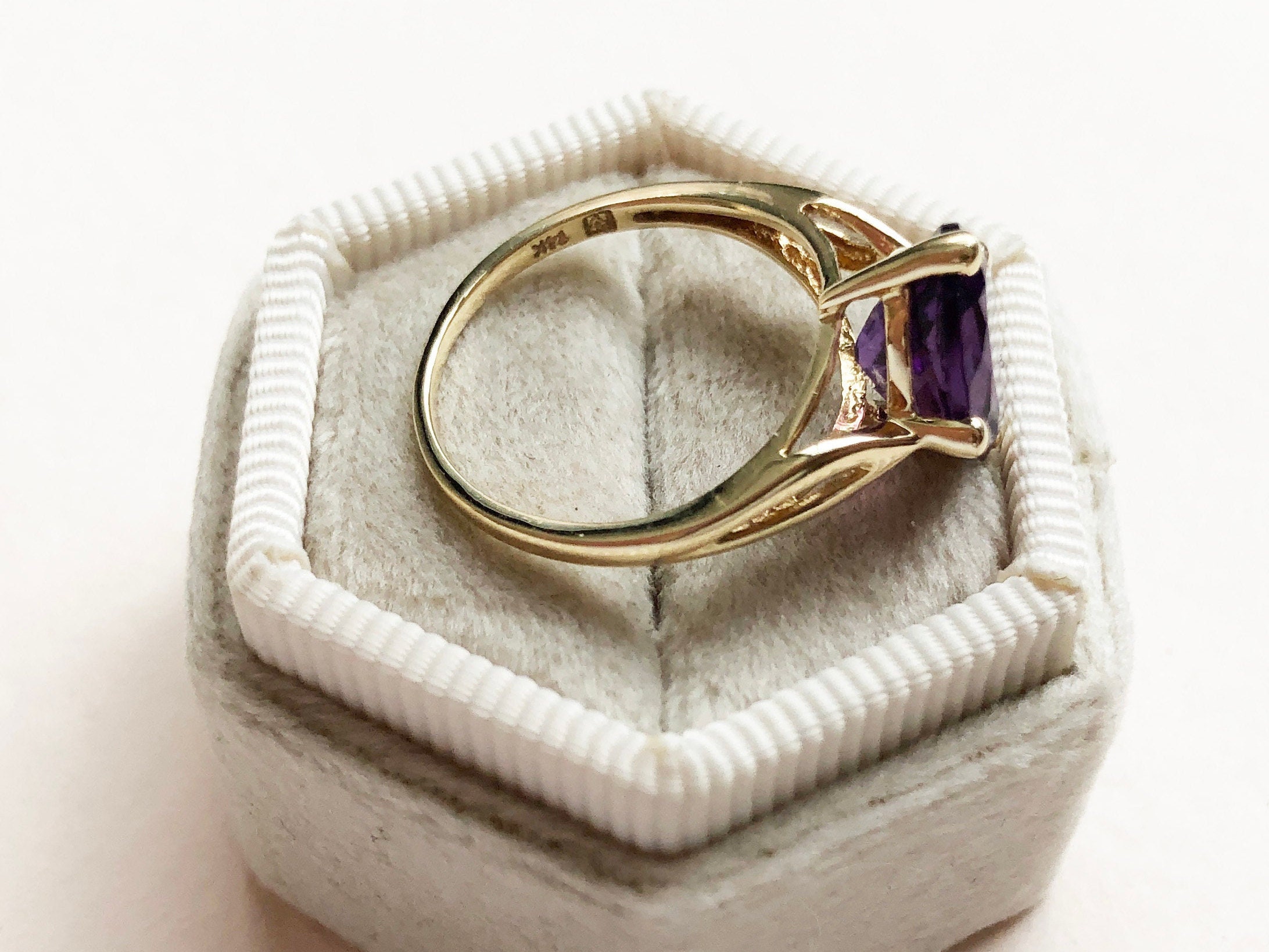 Amethyst Ring Gold, Large Purple Stone Crystal Cocktail Ring 14K ...