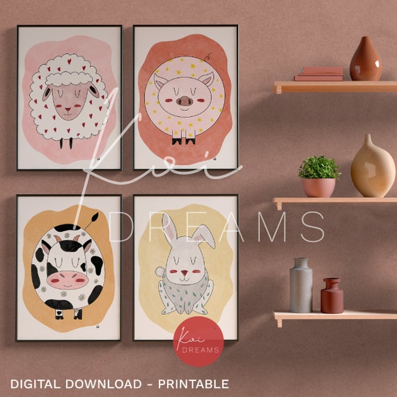 Farm Animals Print Set Cow Pig Sheep Rabbit. Baby and Kids - Etsy