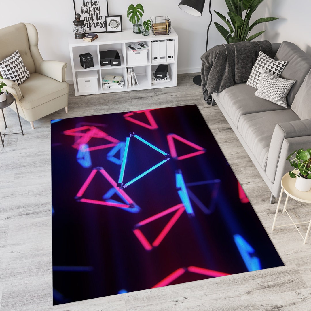 Red and Blue Led Strips Rug, 3D Neon Lights,hexagon Rug, Artwork Rug ...