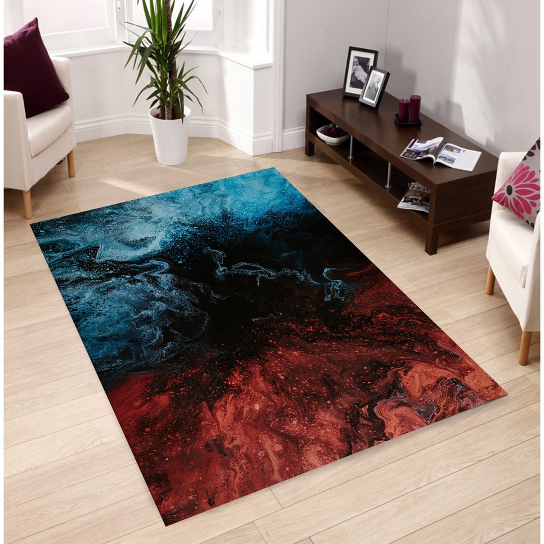 Fire and Ice Modern Rug, Red and Blue Abstract Rug, Art Prints,style ...