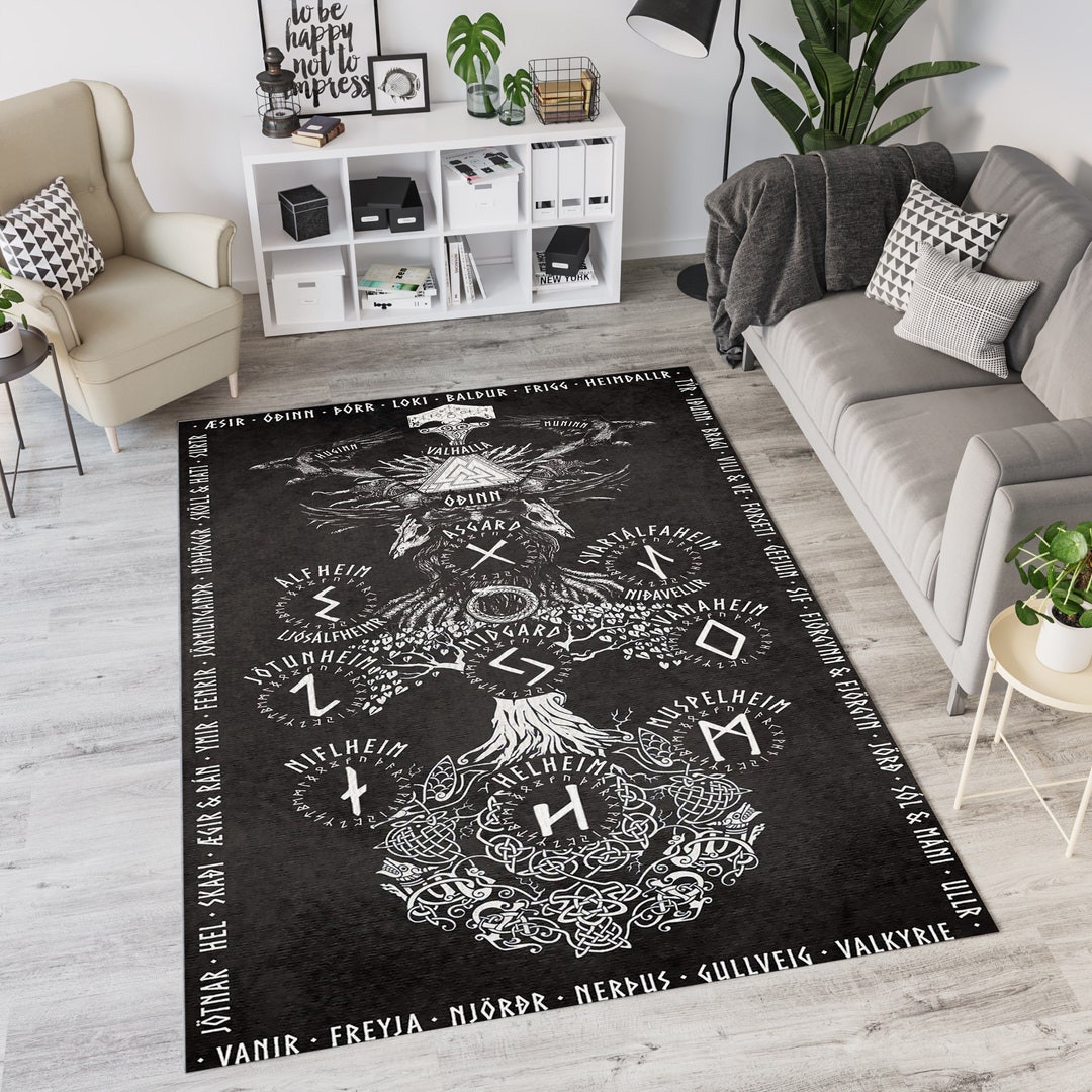 Norse Mythology Viking Decor Rug, Valknut Norse Pagan Carpet ...