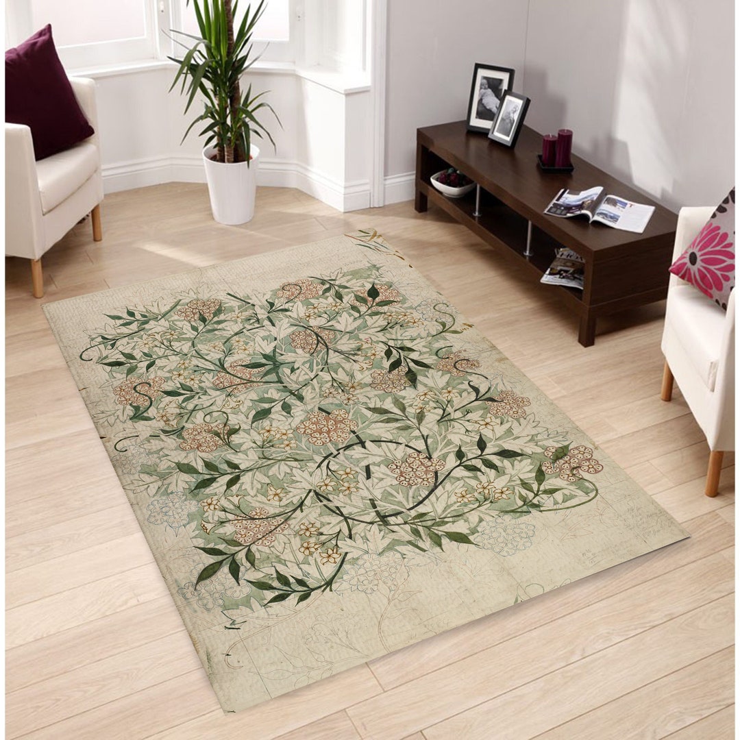 Green Floral Patten Rug, Green Flower Pattern Rug, Floral Decor Rug ...