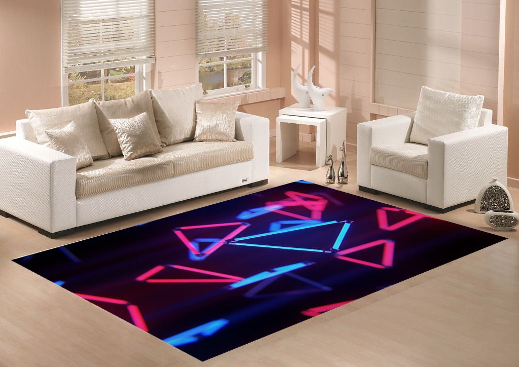 Red and Blue Led Strips Rug, 3D Neon Lights,hexagon Rug, Artwork Rug ...