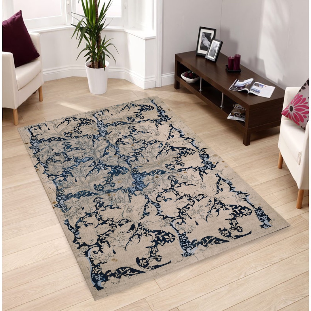 Floral Patten Rug, Blue Flower Pattern Rug, Floral Decor Rug, Floral ...