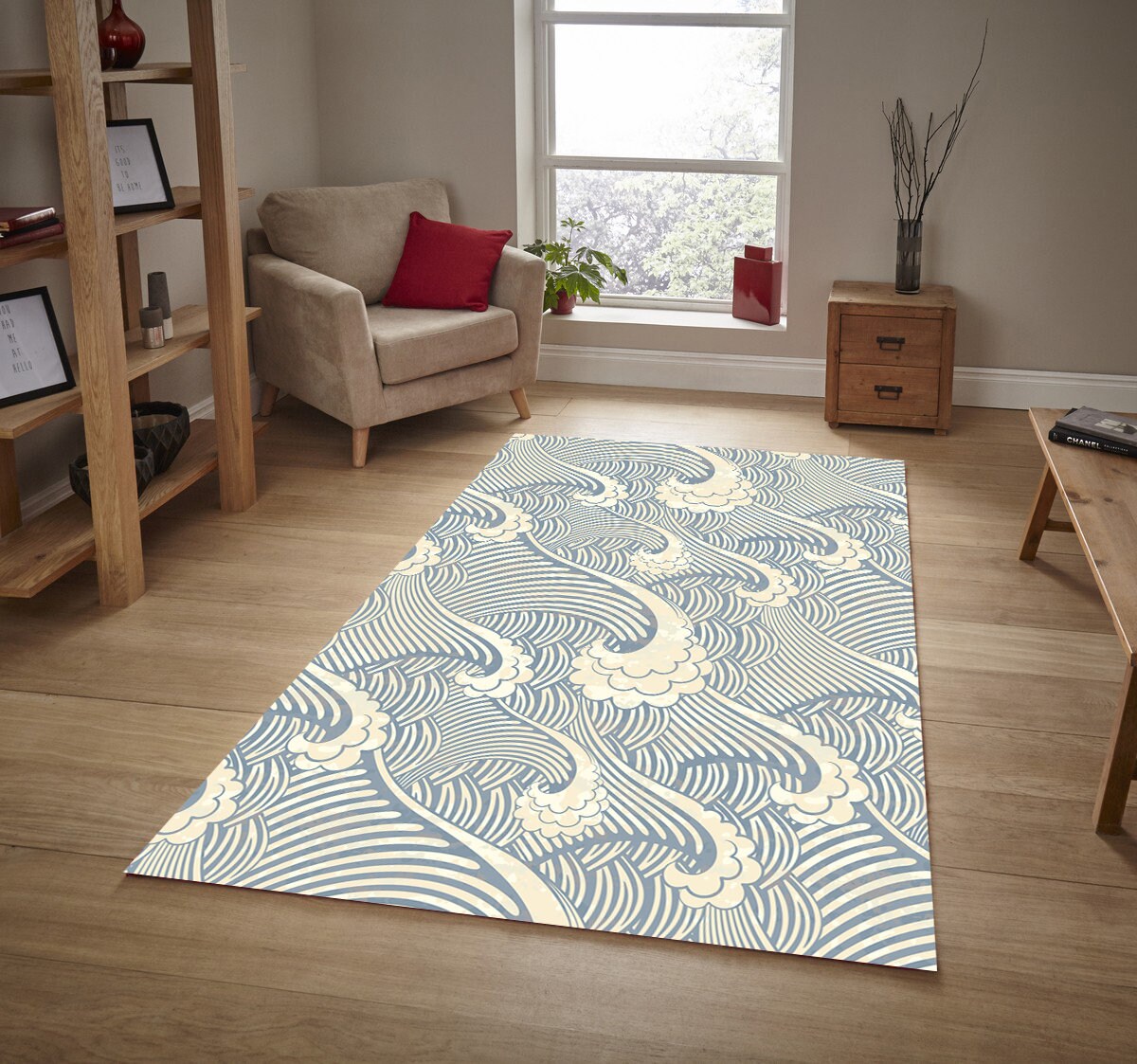 The Great Wave off Kanagawa Rug, Ukiyo Japanese Art Carpet, Boho Rug ...