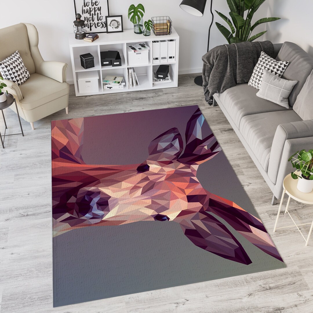 Crystal Deer Illustration Rug, Low Poly, Artwork Rug, Digital Art Rug ...