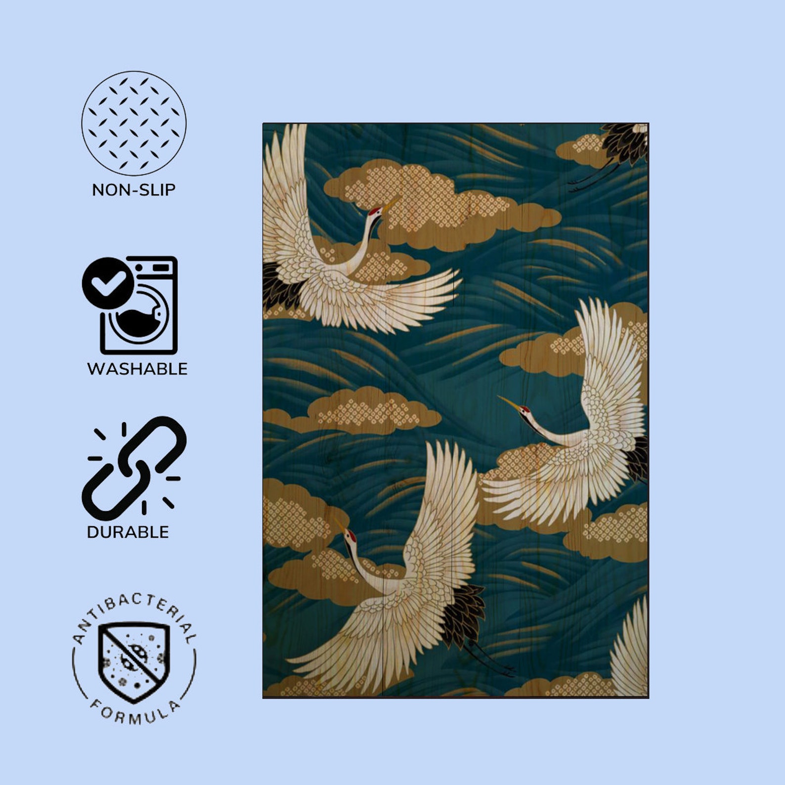 Japanese Art Crane Bird Rug Gold Texture Carpet Luxury Decor - Etsy