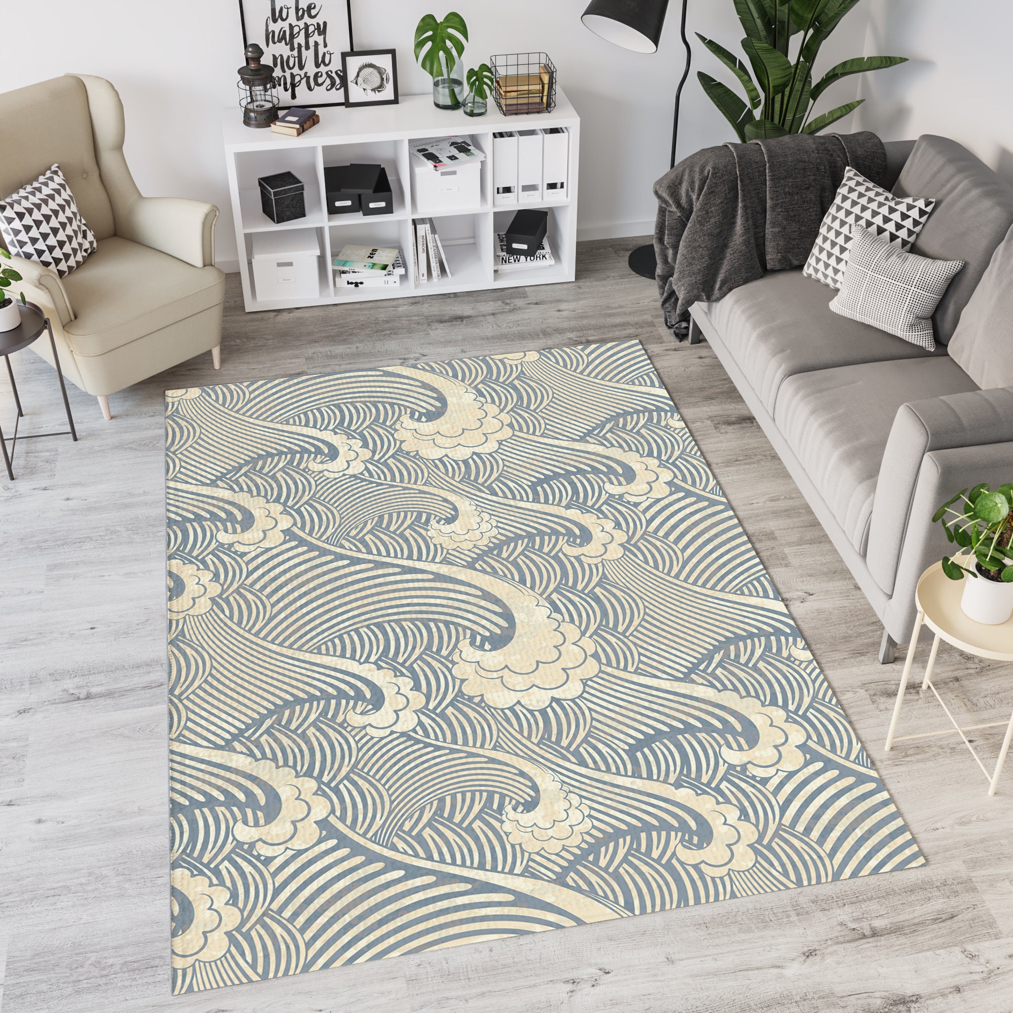 The Great Wave off Kanagawa Rug, Ukiyo Japanese Art Carpet, Boho Rug ...