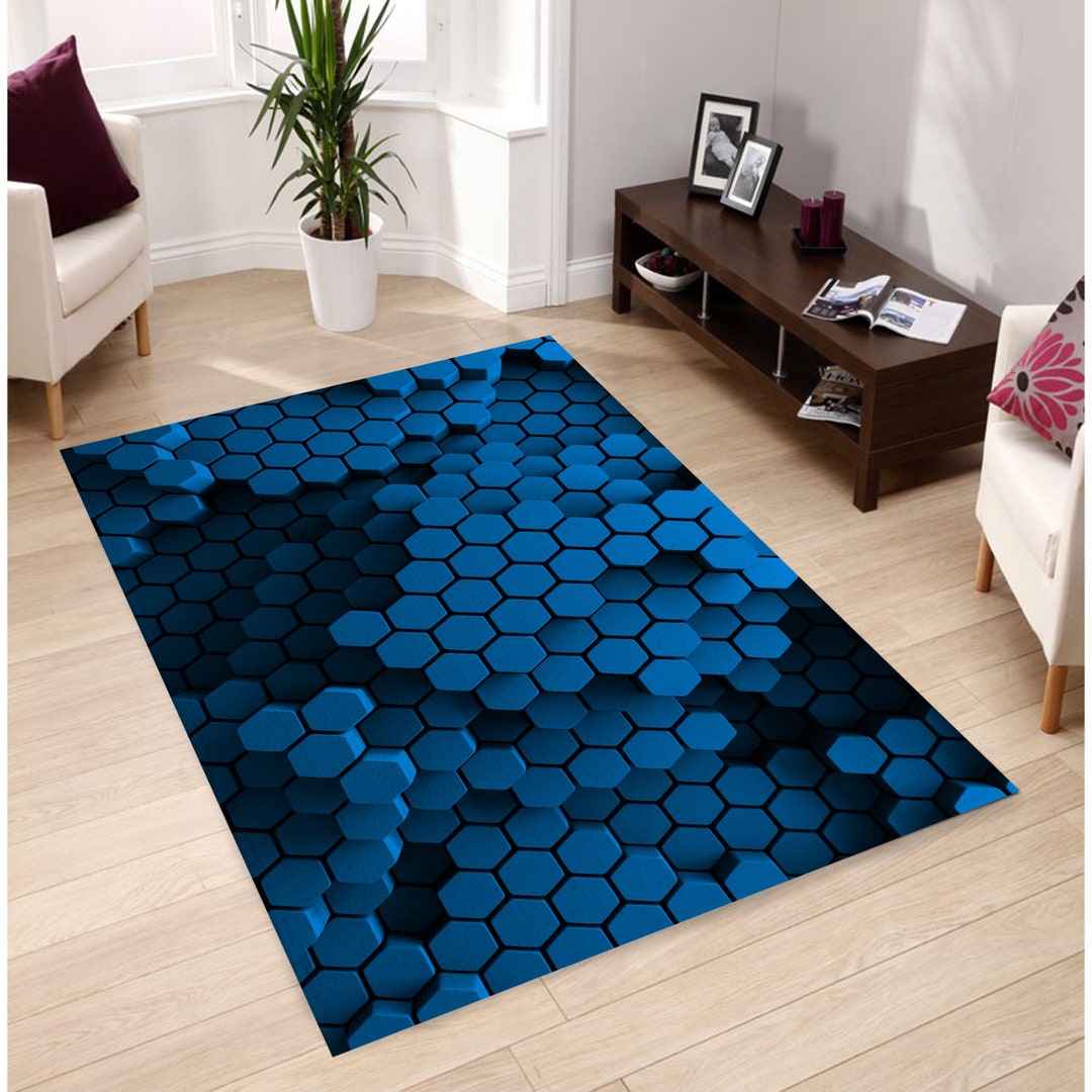 Blue Assorted-color Building Blocks Rug,hexagon Rug,artwork Rug,digital ...