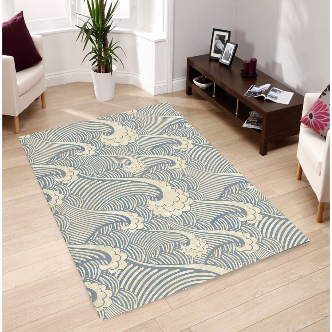 The Great Wave off Kanagawa Rug, Ukiyo Japanese Art Carpet, Boho Rug ...