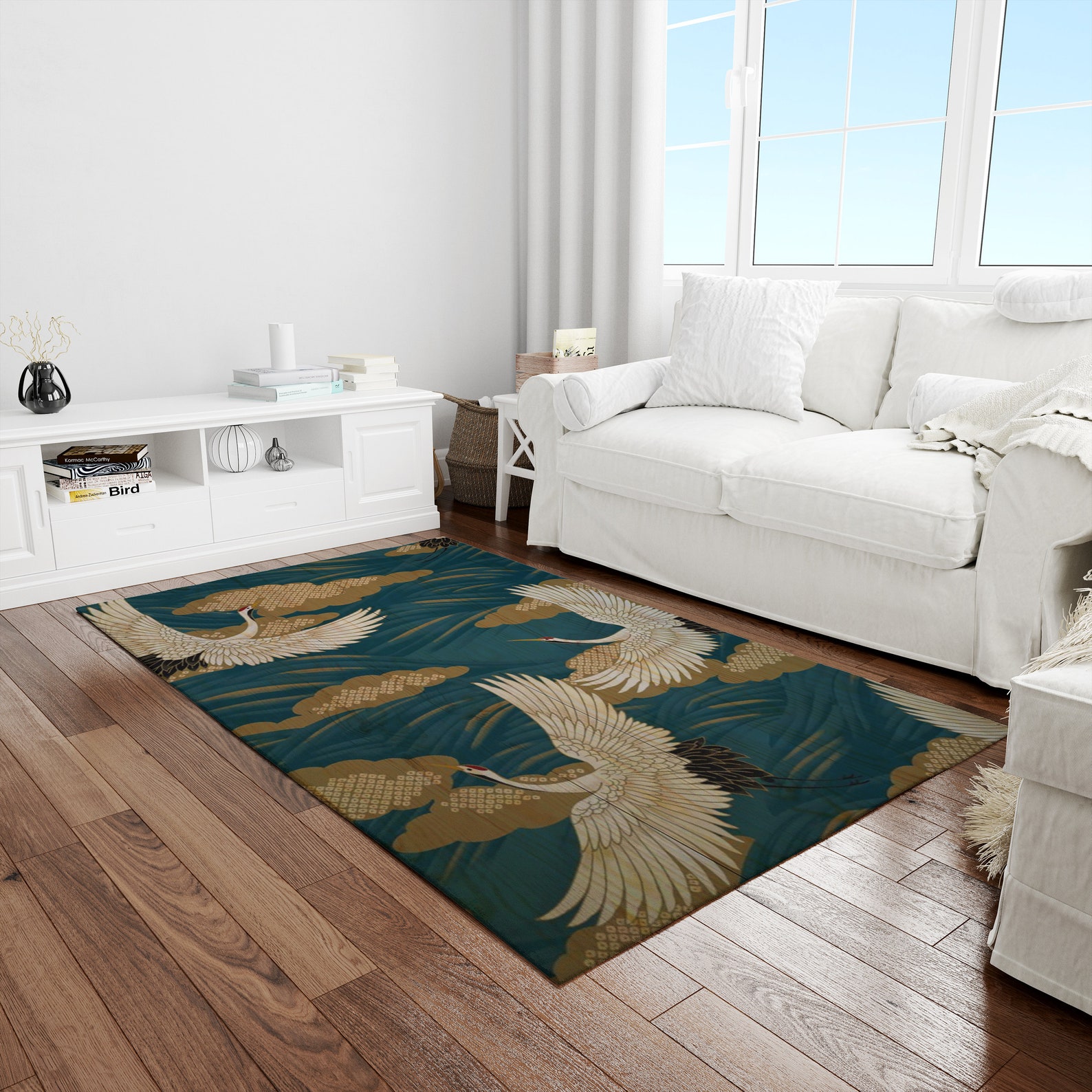 Japanese Art Crane Bird Rug Gold Texture Carpet Luxury Decor - Etsy