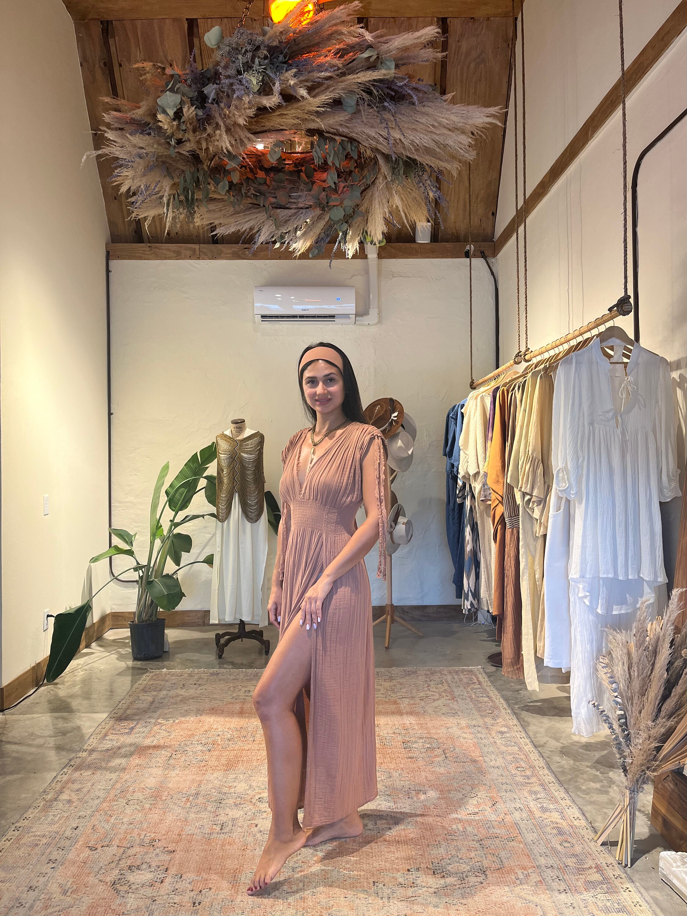 Open V Front & Back Deep Slit Dress Boho Dress Cotton Summer Dress ...