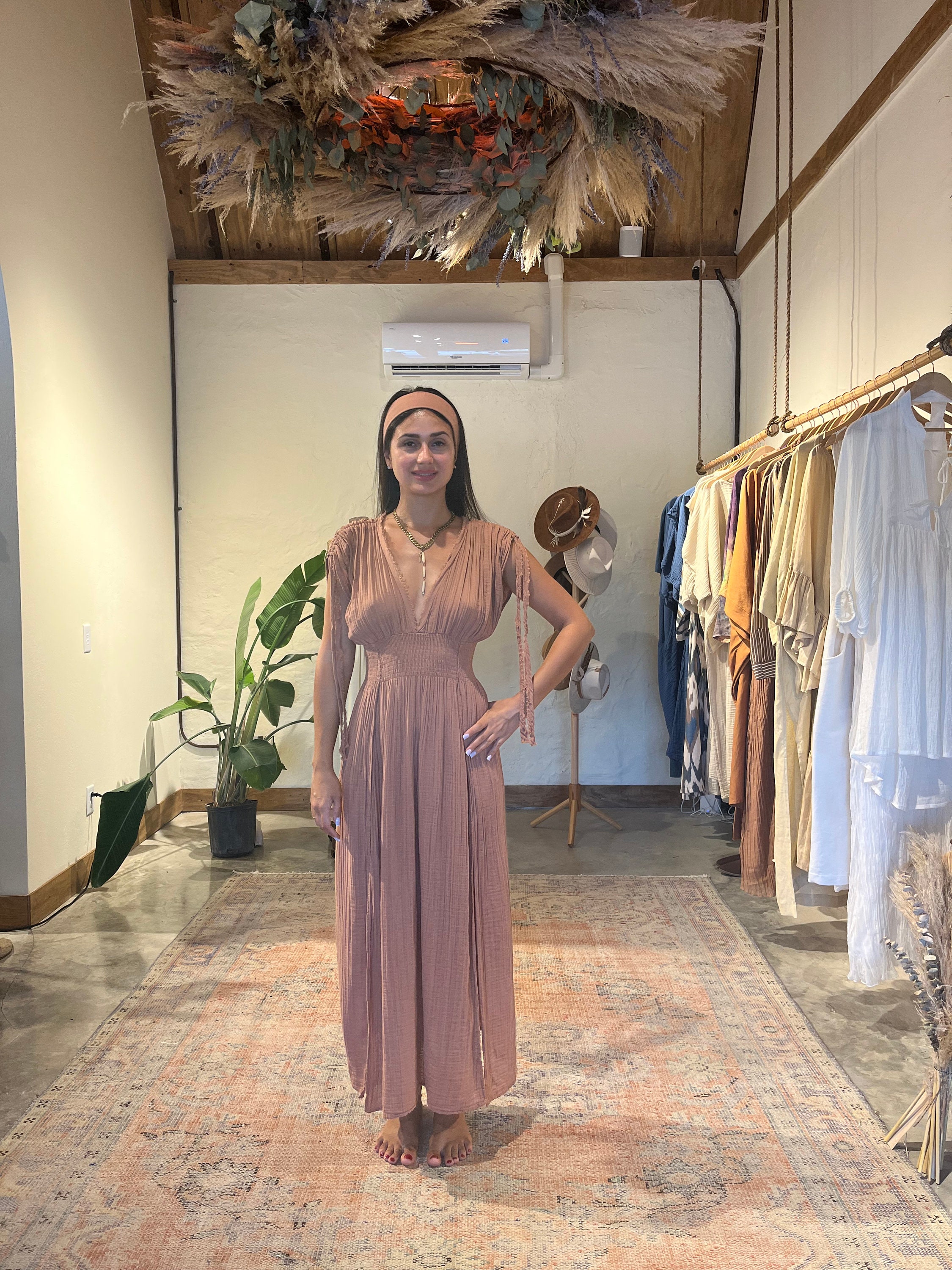 Open V Front & Back Deep Slit Dress Boho Dress Cotton Summer Dress ...