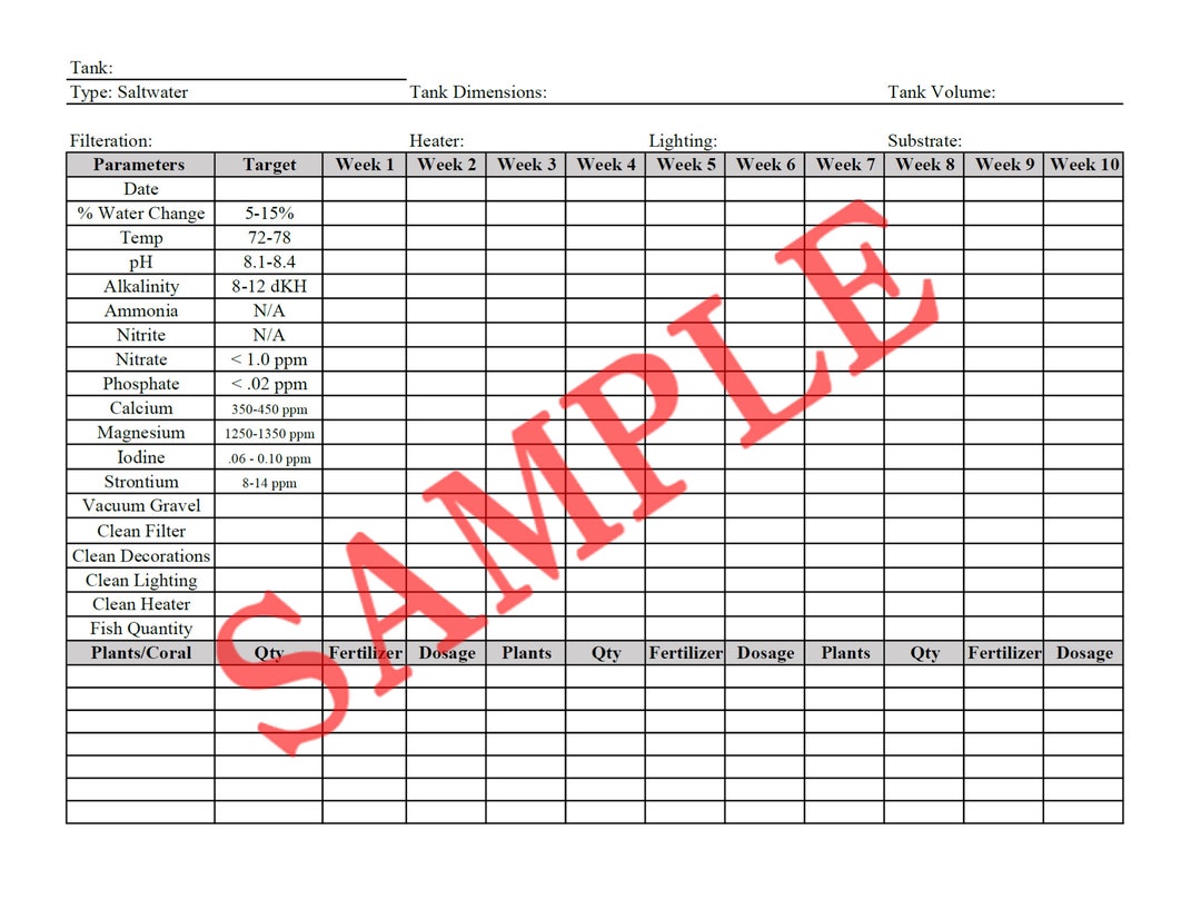 Saltwater Aquarium Log - Etsy