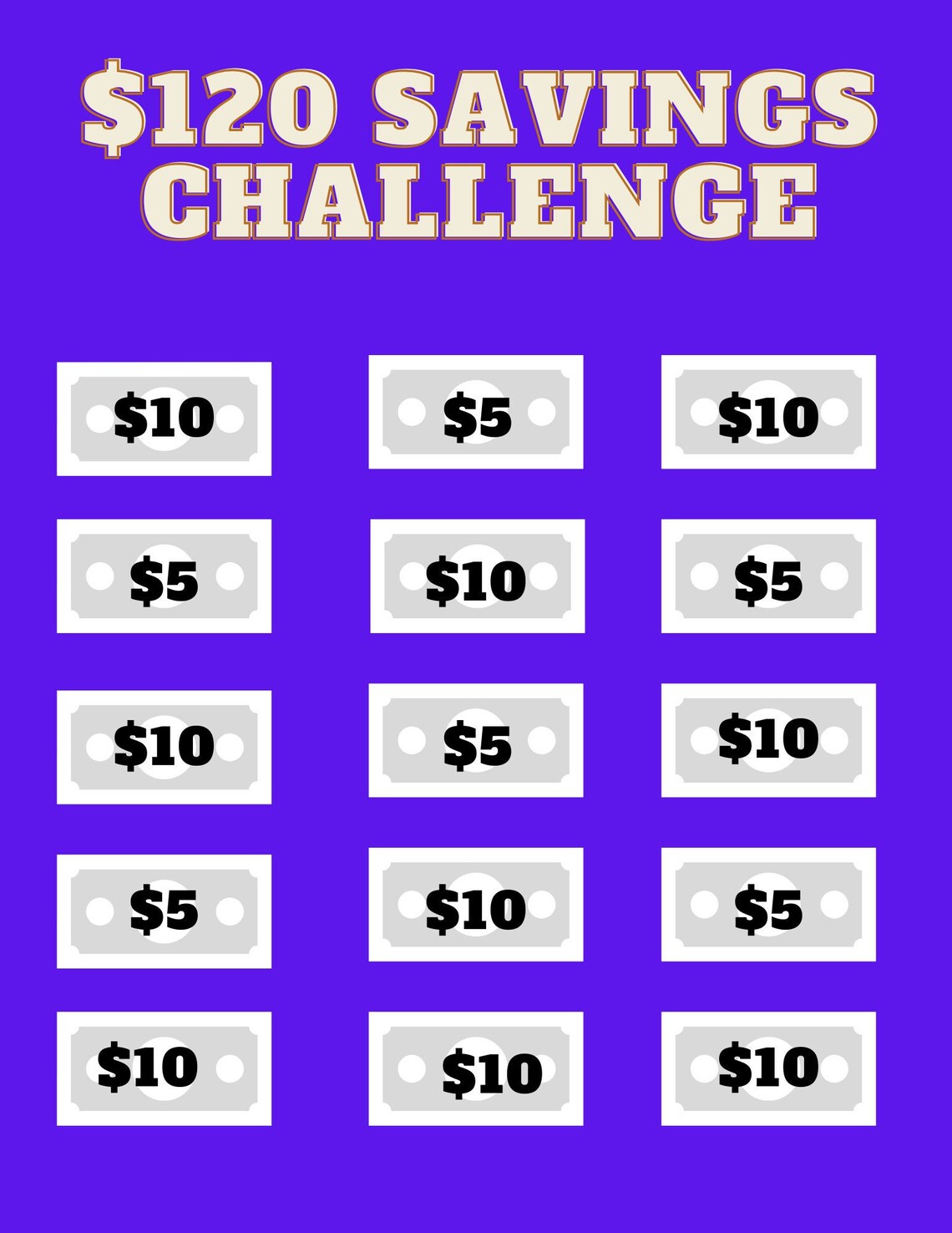 120 Dollars Mini Savings Challenge - Etsy
