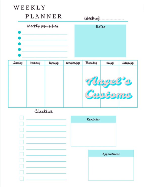 Weekly Planner Printable Planner Digital Planner Downloaded - Etsy