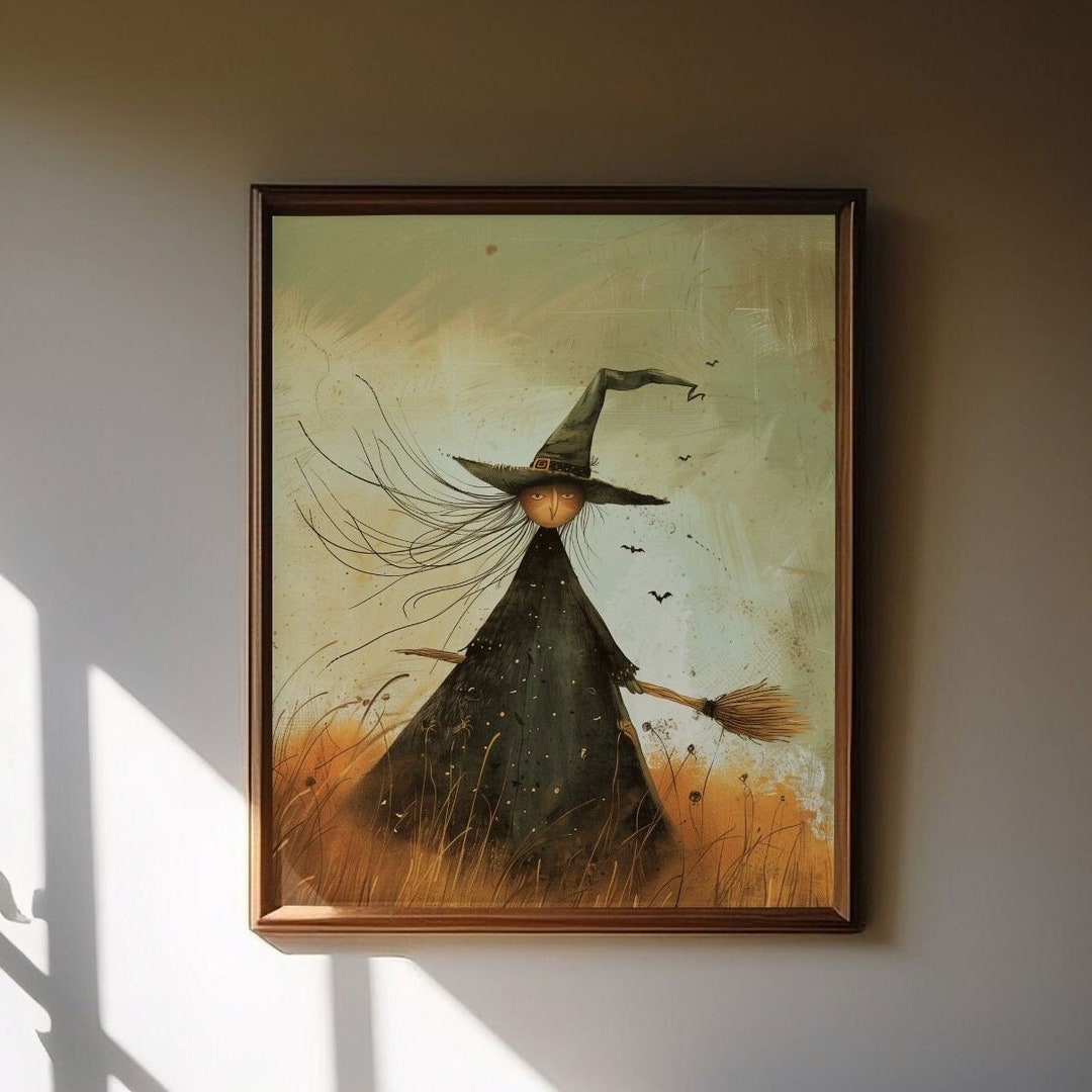 Vintage Witch Art Print, Halloween Oil Painting, Spooky Woodland Poster ...