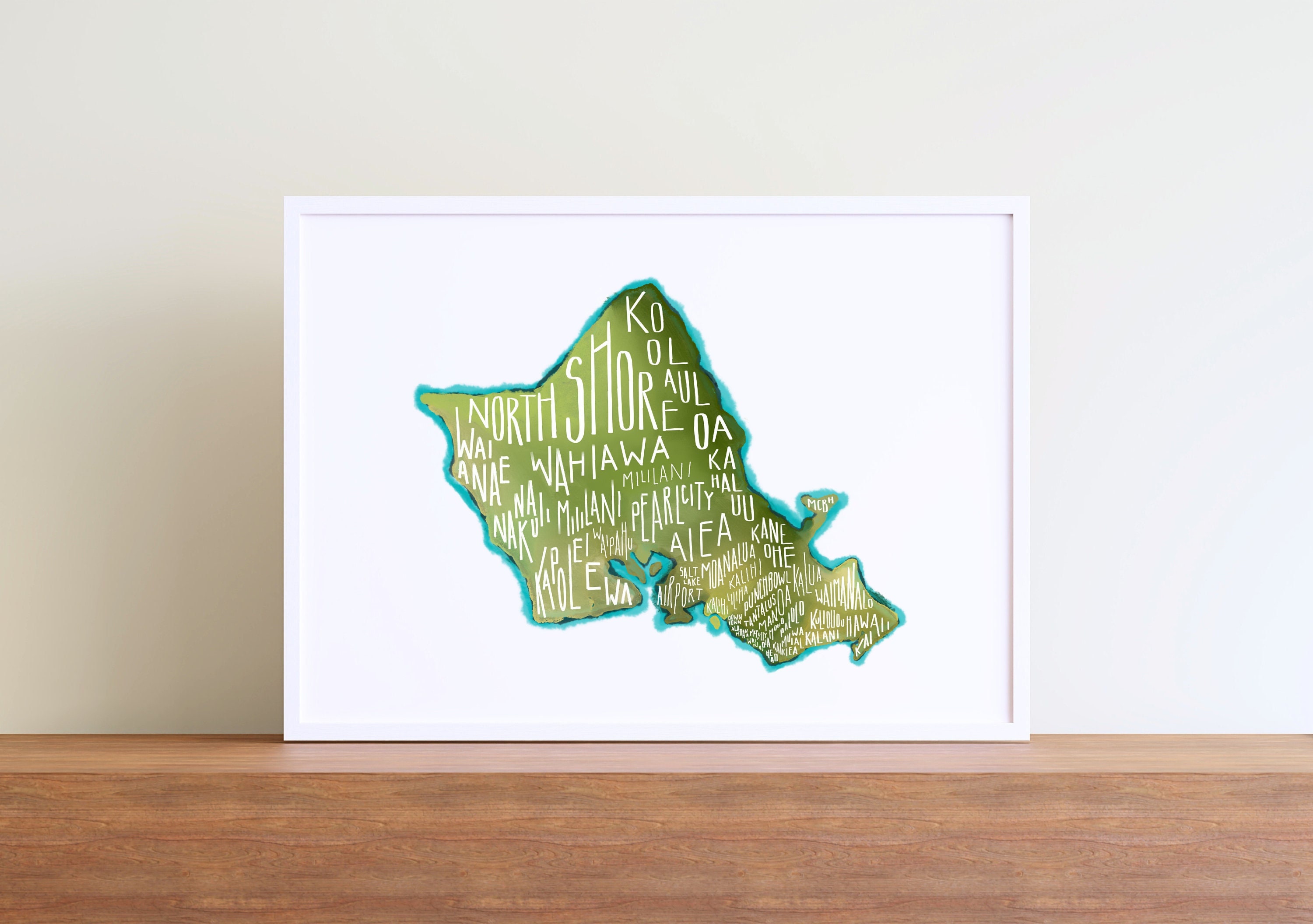 Oahu Hawaii Illustrated Map Print, Handlettering Map of Oahu Hawaii ...