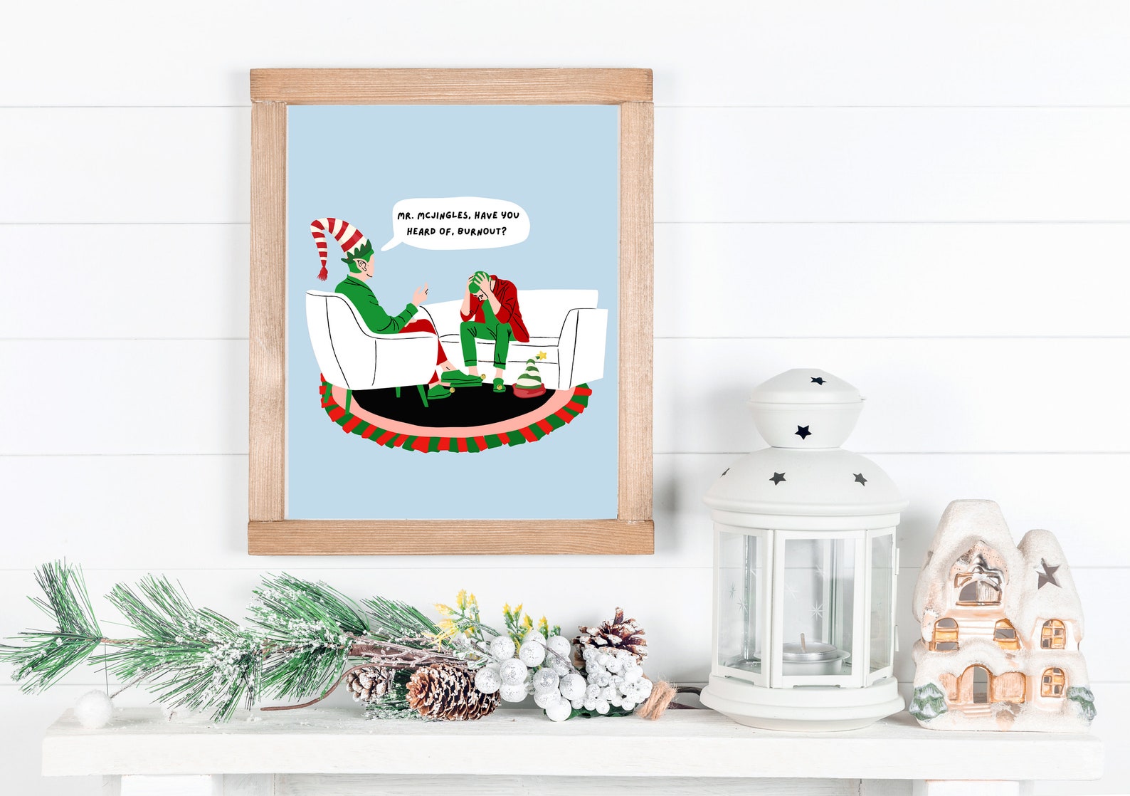Funny Christmas Art Print, so Elfing Exhausted, Therapist Christmas ...