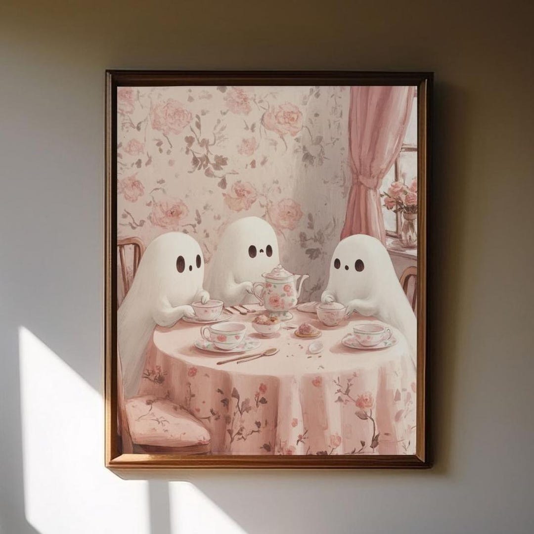 Pink Ghost Vintage Tea Party, Pastel Pinks Cute Ghost Tea Party ...