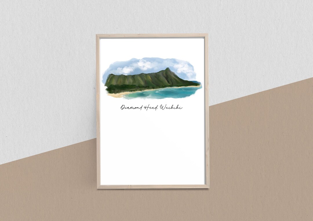 Diamond Head Waikiki Oahu Hawaii Poster Print, Honolulu Waikiki Iconic ...