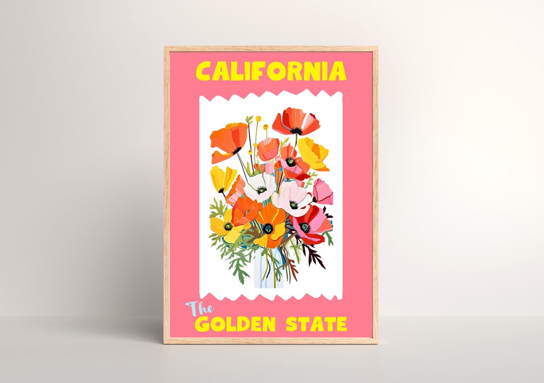 California Poppy Flower Golden State Art Print Trendy Retro Wall Decor ...