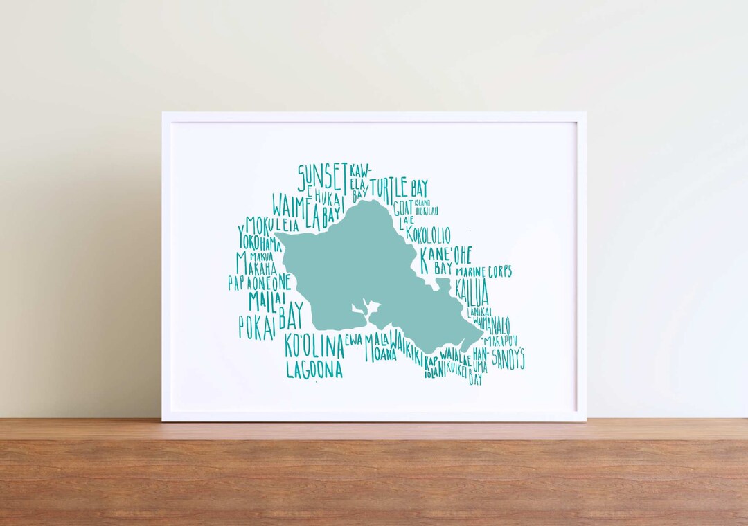 Oahu Beaches Hand Illustrated Map, Topography Typography Location Map ...