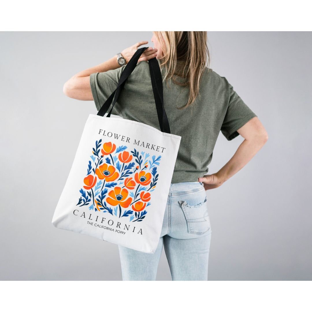 California State Flower Poppy Tote Bag, White Canvas California Poppy ...