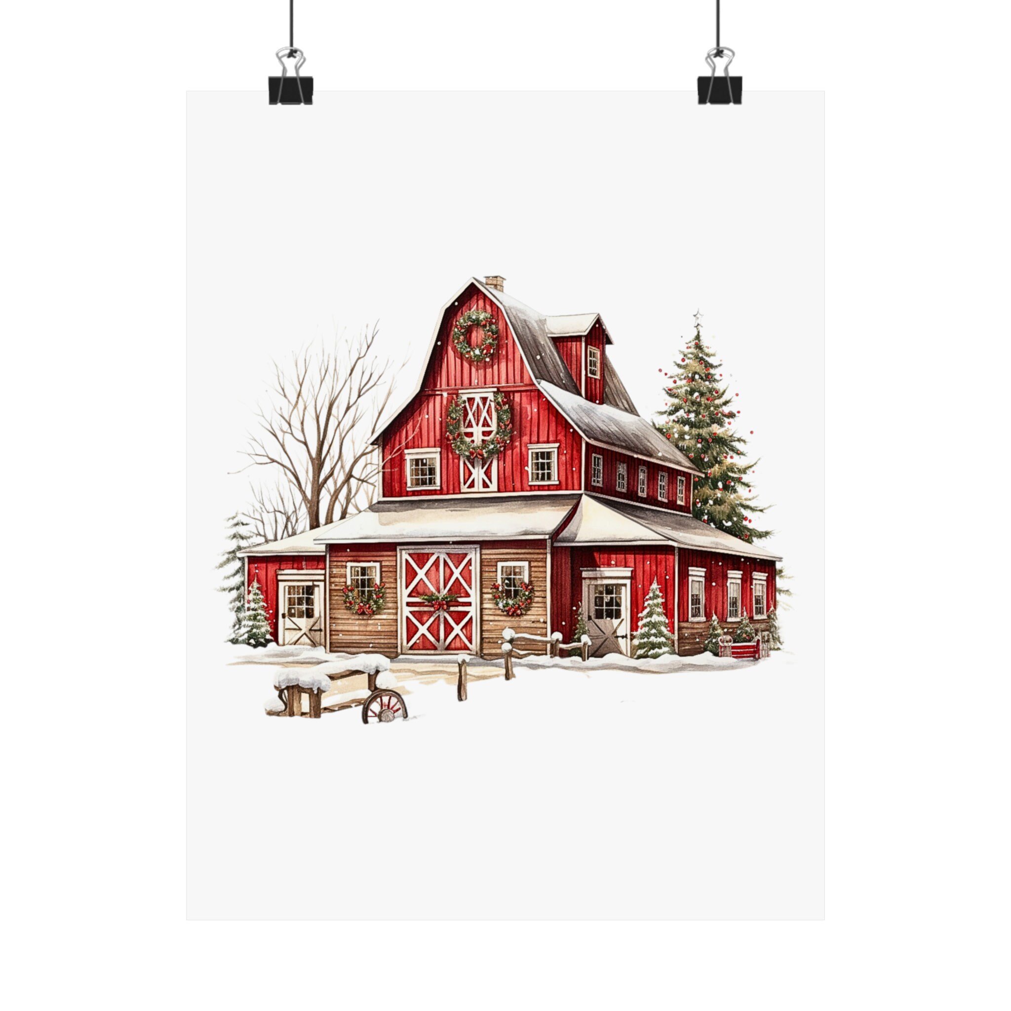 Winter Barn Watercolor Print Christmas Barn Art Festive Holiday Decor ...