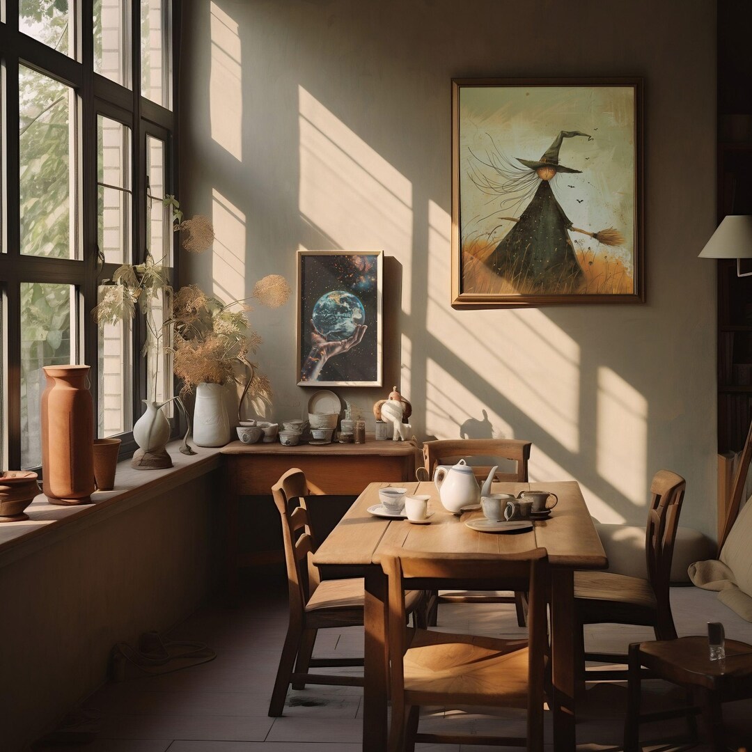 Whimsical Oil Painted Witch Print, Cute October Enchanting Home Decor ...