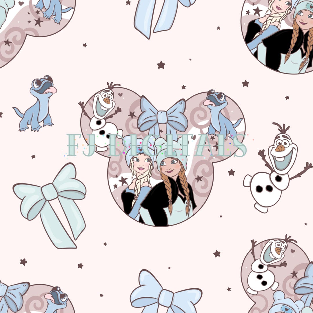 Winter Princess Digital Seamless Pattern | Snowman | Reindeer | Sisters ...