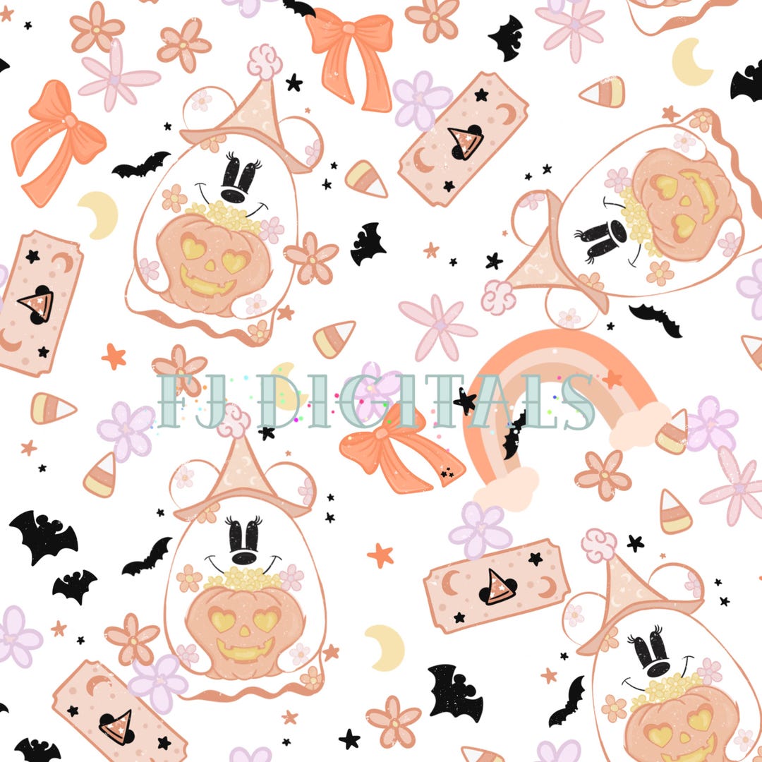 Magical Halloween | Mouse | Digital Seamless Pattern | White - Etsy
