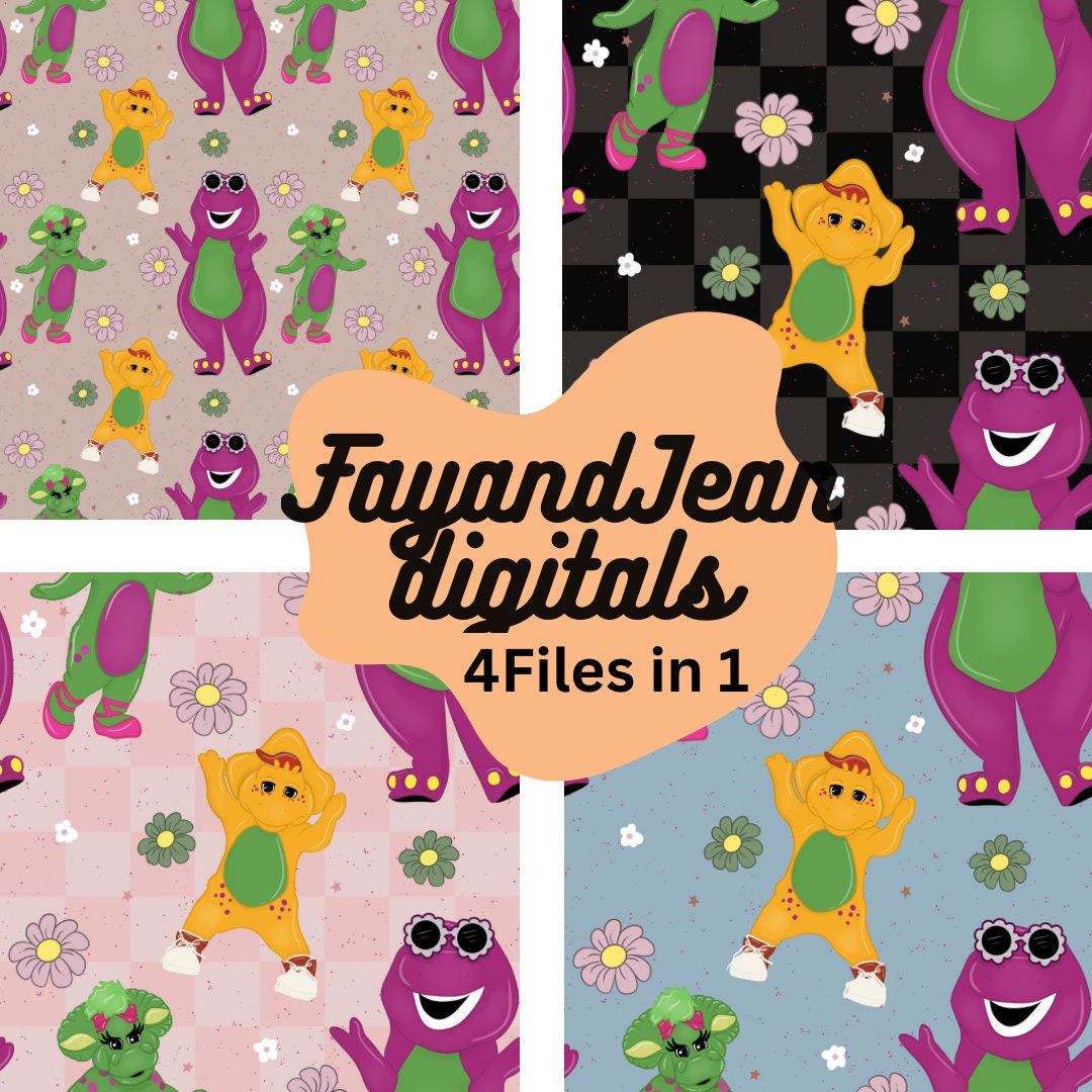 Purple Dinosaur and Friends Digital Seamless Pattern 4in1 - Etsy