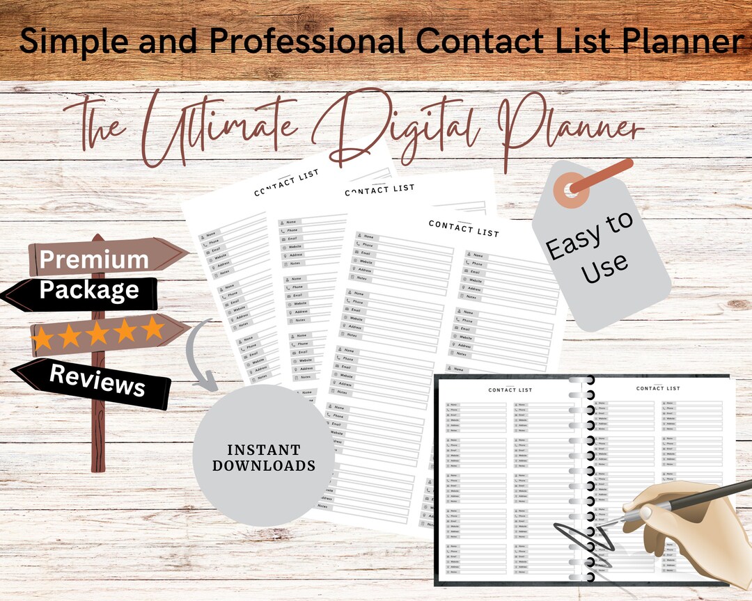 Simple and Professional Contact List Planner, Contact List Printable ...