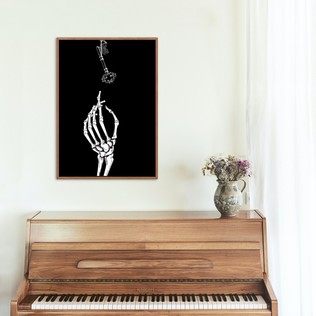 Halloween Wall Art, Skeleton Hand and Key Wall Art, Skeleton Art Print ...