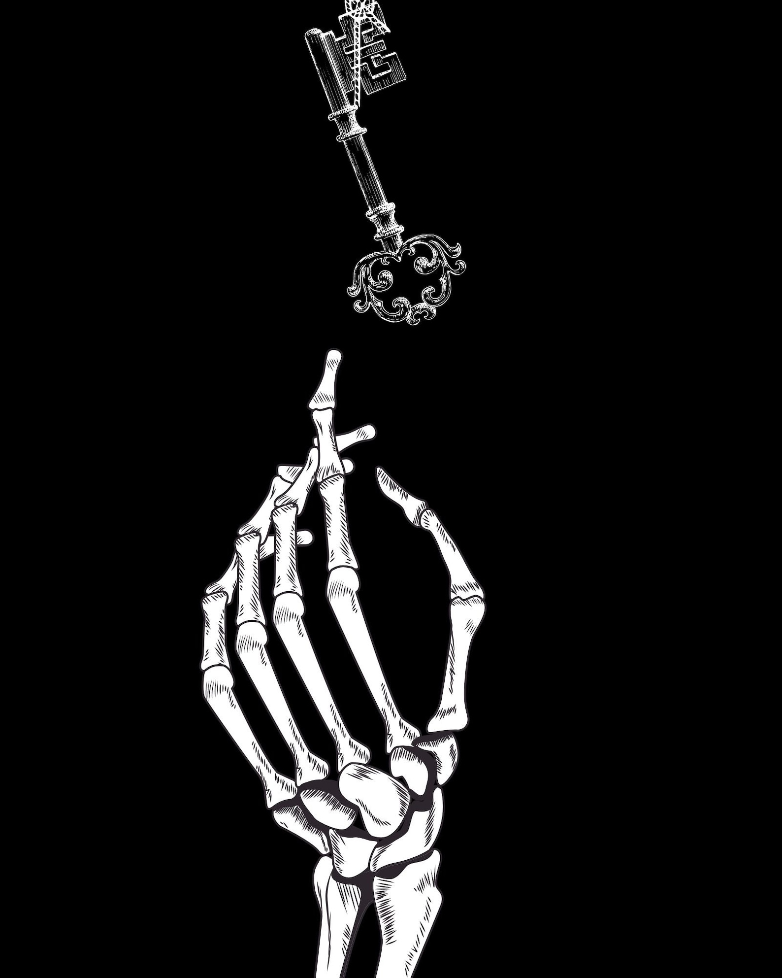 Halloween Wall Art, Skeleton Hand and Key Wall Art, Skeleton Art Print ...